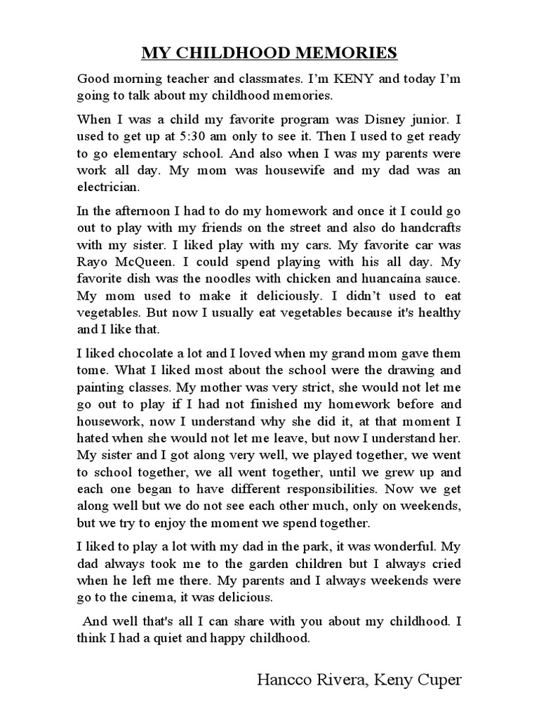 My Childhood Memories: Hancco Rivera, Keny Cuper | PDF