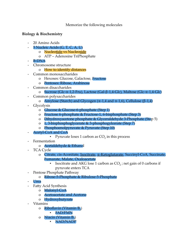 MCAT Molecules List 1.1 | PDF | Citric Acid Cycle | Diet & Nutrition