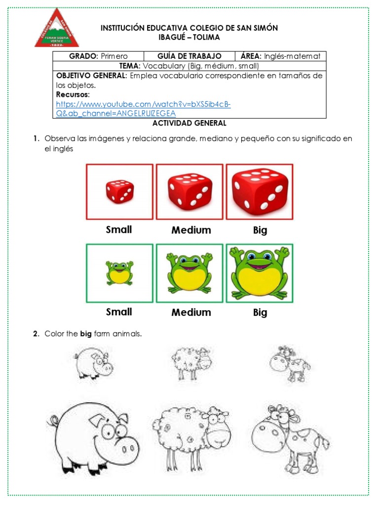 Vocabulary guide on sizes: big, medium and small | PDF