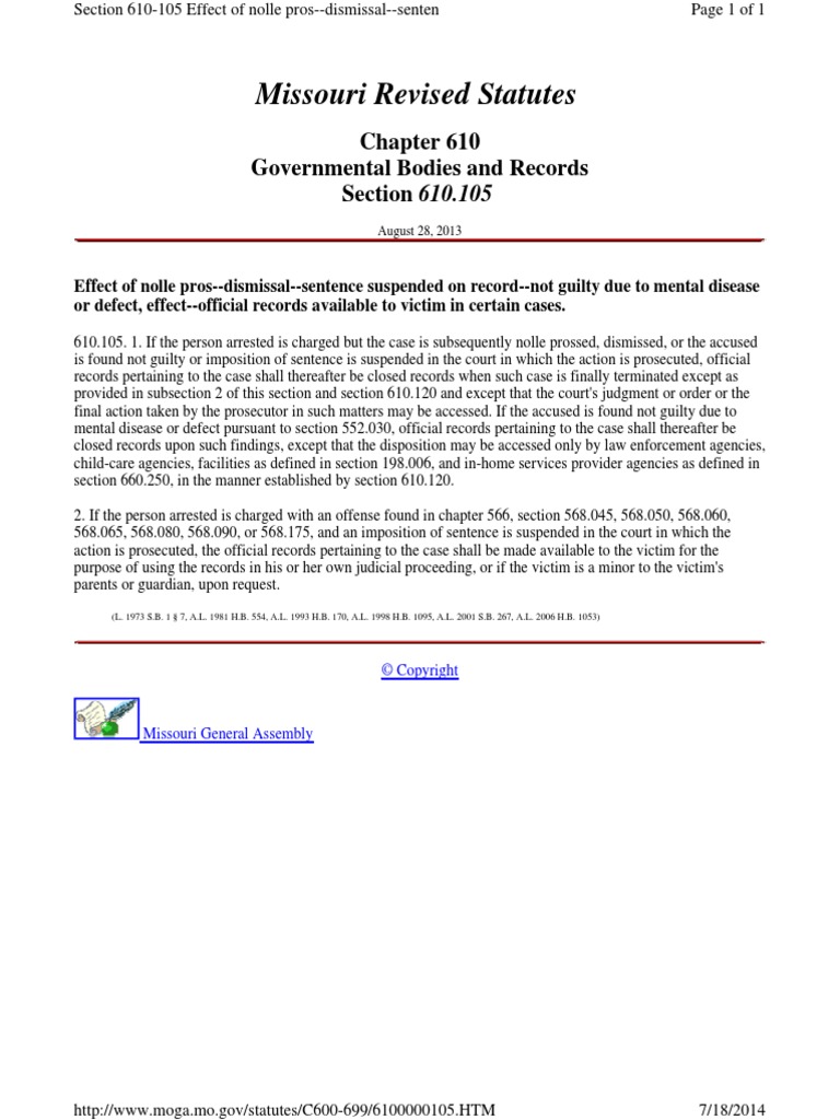 Missouri Revised Statutes 610.105 | PDF | Prosecutor | Legal Procedure