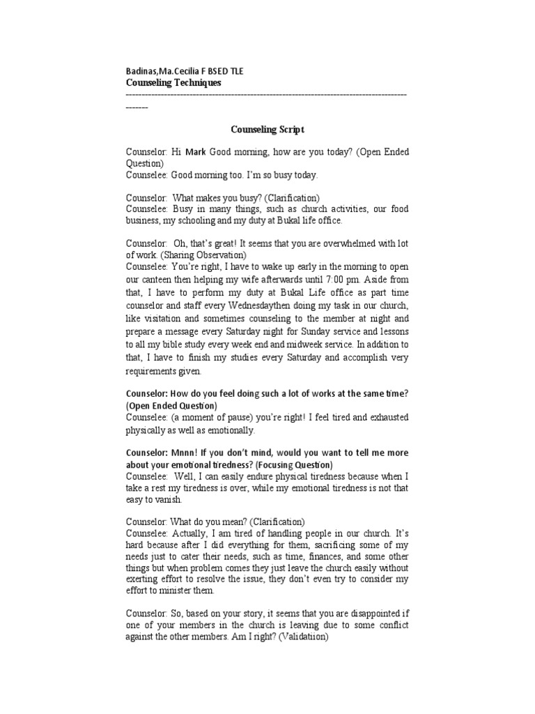 Counseling Techniques - Counseling Script | PDF
