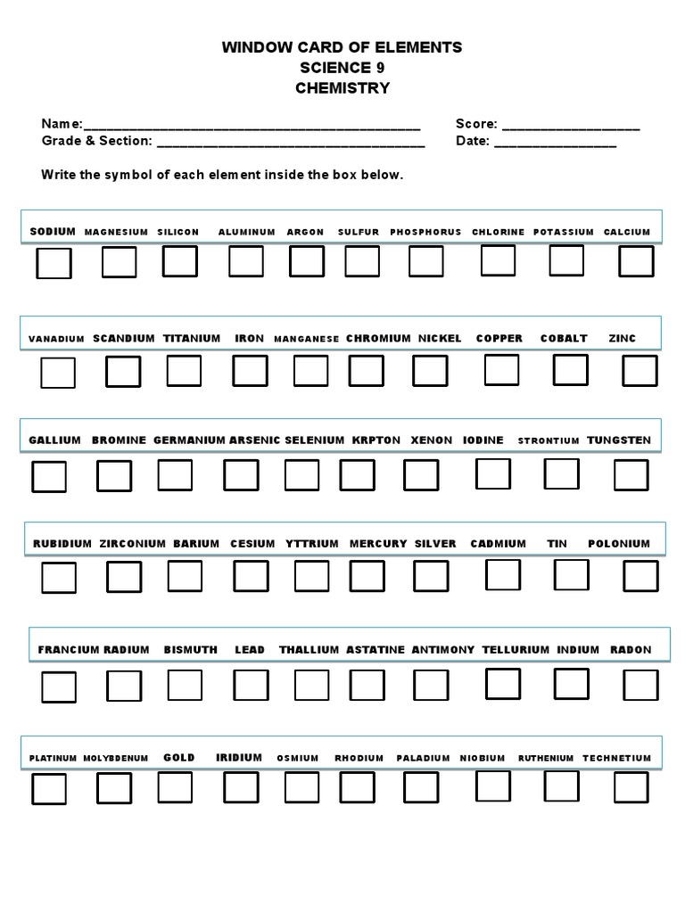 Chemistry Element Symbols Quiz | PDF