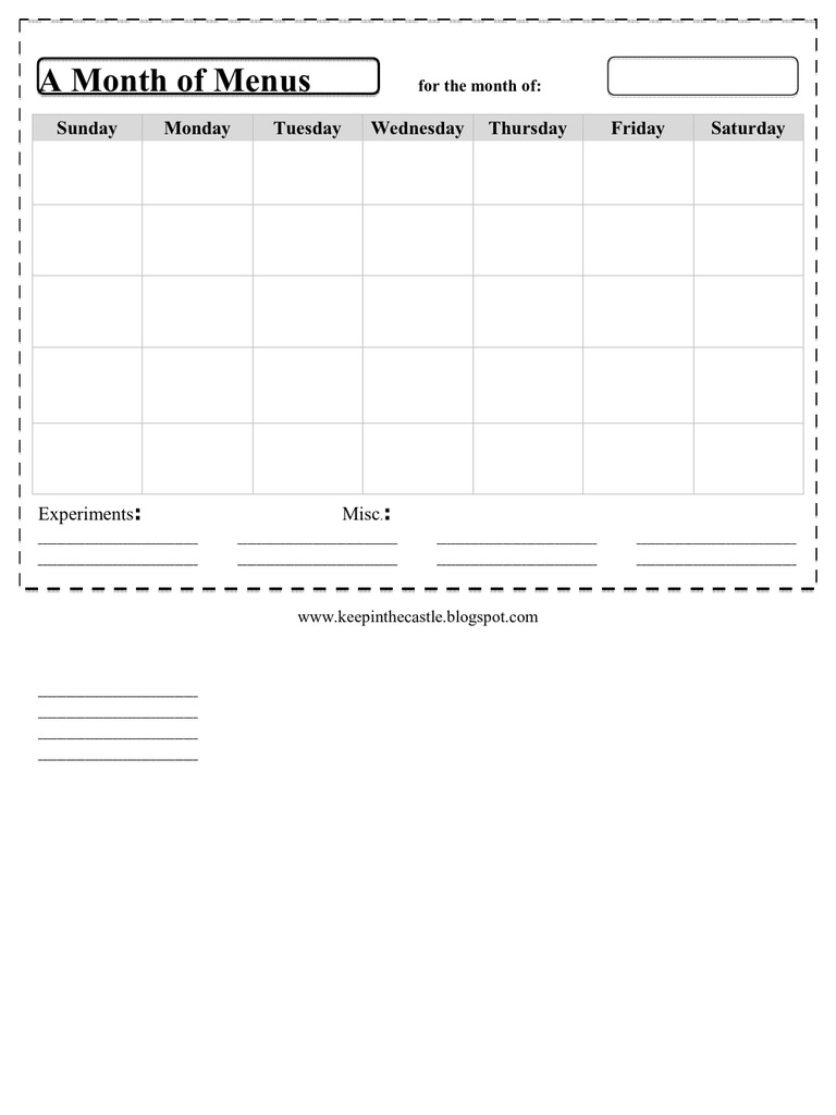 A Month of Menus | PDF