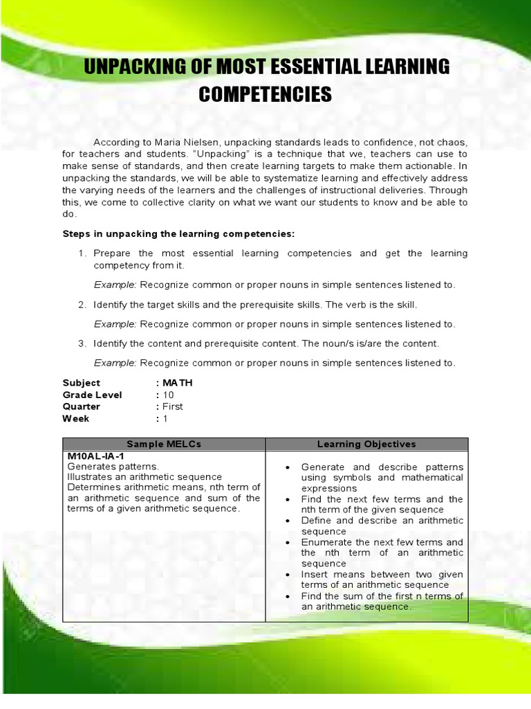 Unpacking of Most Essential Learning Competencies | Download Free PDF ...