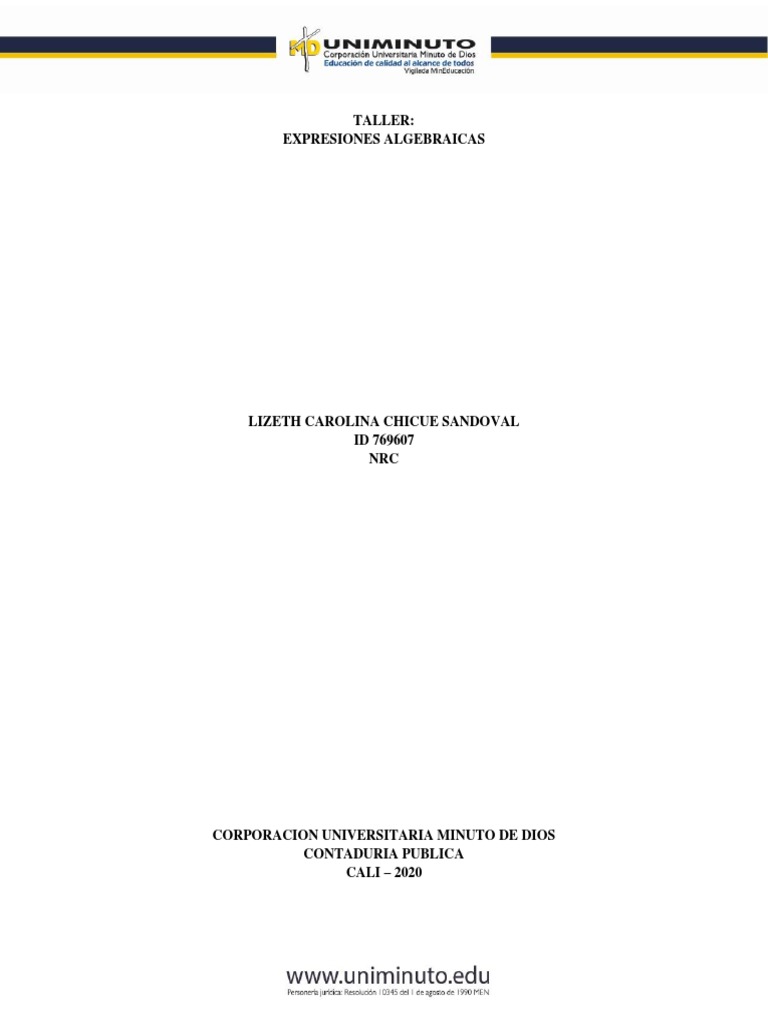 Taller 2da Parte Expresiones Algebraicas | PDF