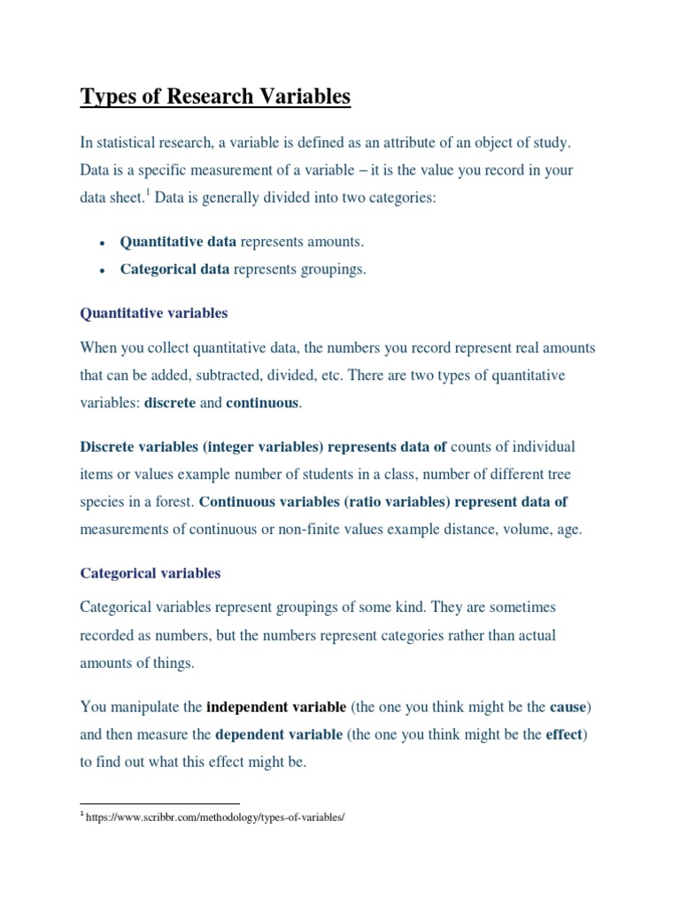 Research Variables | PDF | Dependent And Independent Variables | Categorical Variable