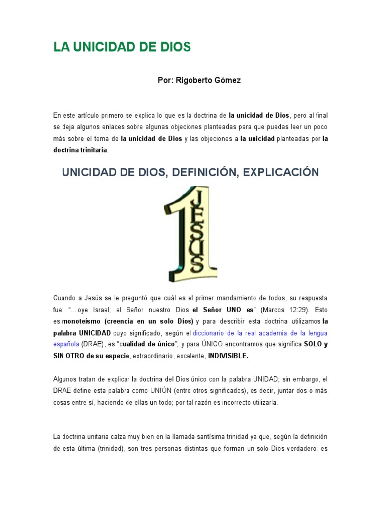 La Unicidad de Dios - Docx-2 | PDF | Pentecostalismo de Unidad | Cristo ...