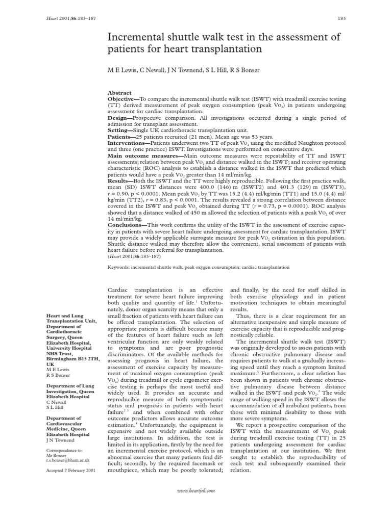 Incremental Shuttle Walk Test in The Assessment of Patients For Heart ...