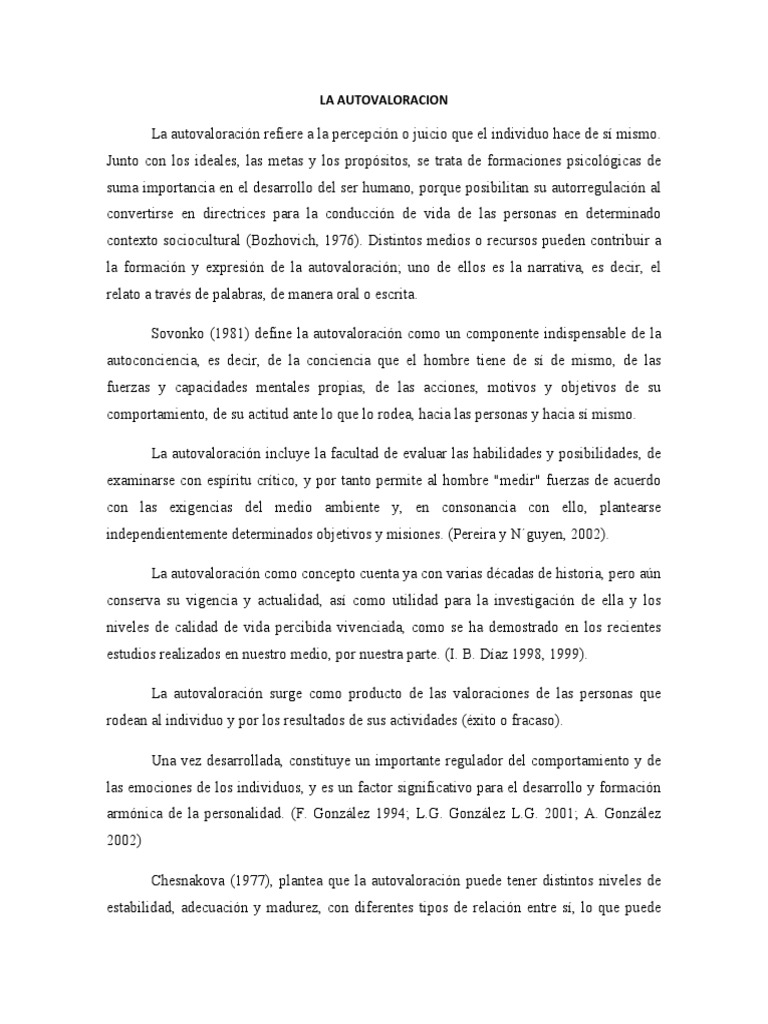 La Autovaloracion | PDF | Autoestima | Las emociones