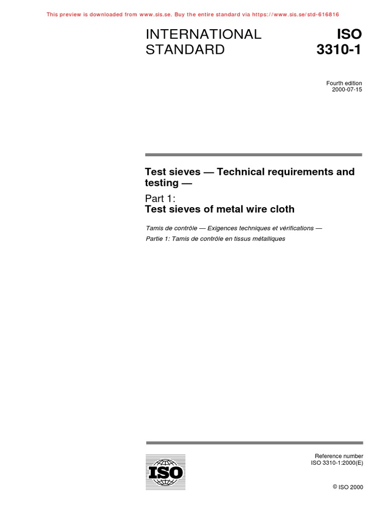 International Standard: Test Sieves - Technical Requirements and ...