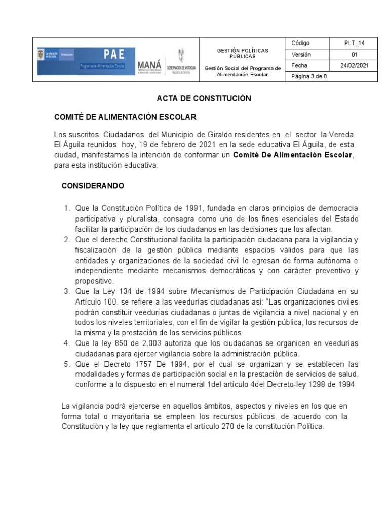 Acta de Conformación CAE | PDF | Democracia | Ideologías políticas