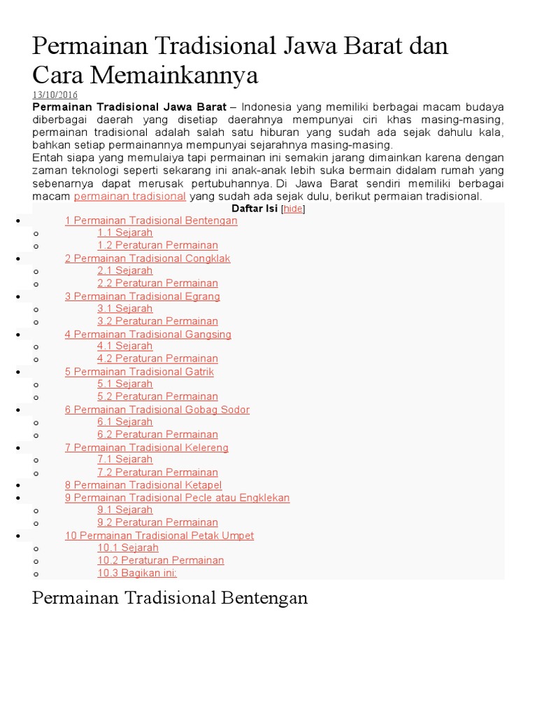 Permainan Tradisional Jawa Barat dan Aturannya | PDF | Game & Aktivitas ...