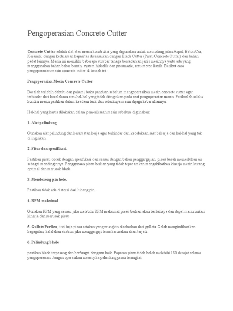 Pengoperasian Concrete Cutter | PDF