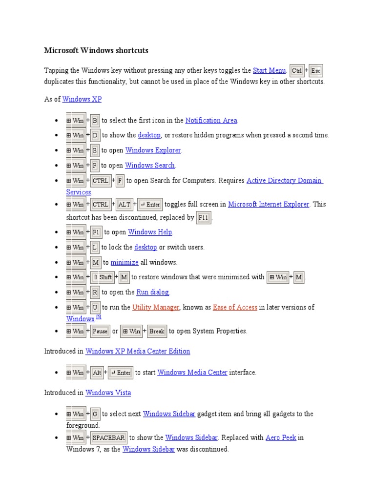 Microsoft Windows Shortcuts | PDF | Microsoft Windows | Windows 7