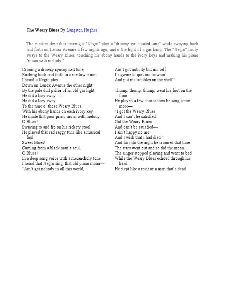 The Weary Blues by Langston Hughes | PDF