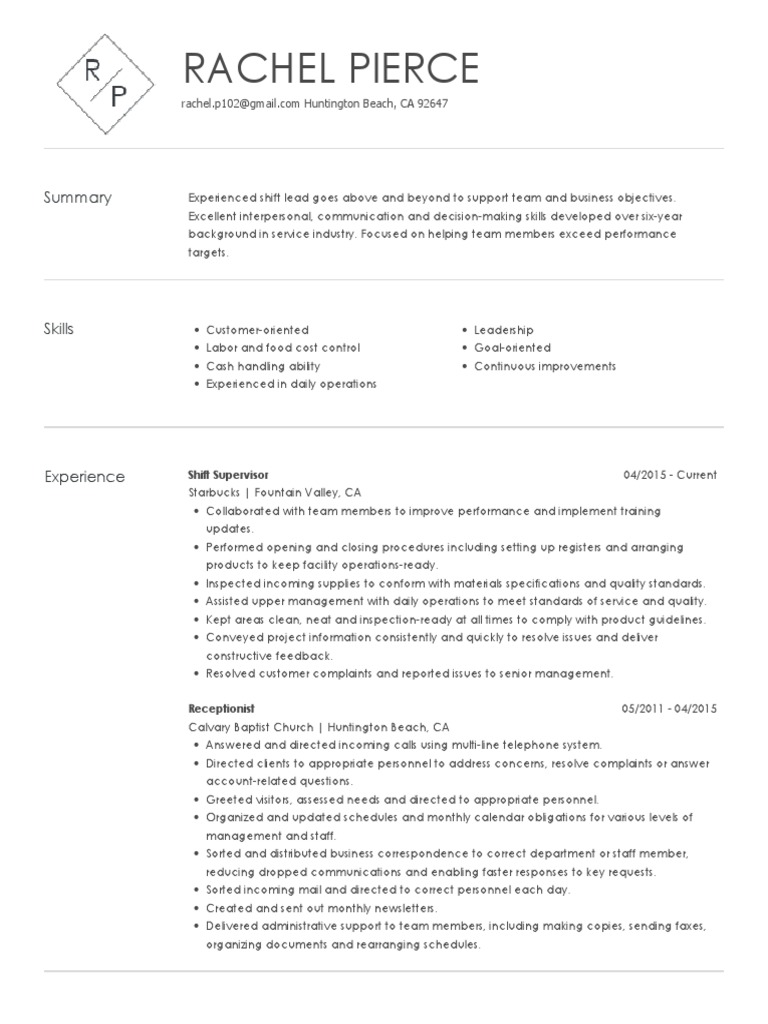 Rachel Pierce Resume | PDF | Leadership | Business