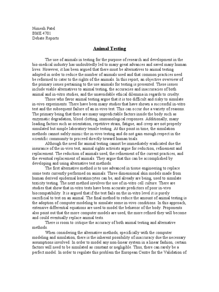 Debate Report | PDF | Animal Testing | Computer Simulation