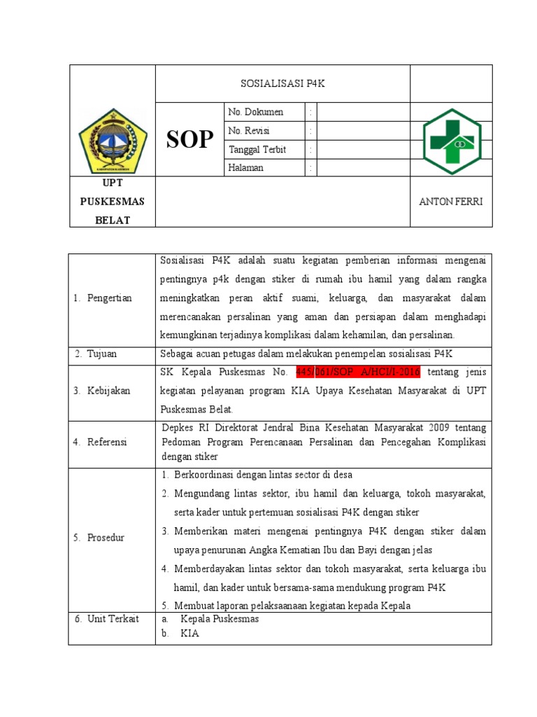 Sop Sosialisasi p4k | PDF