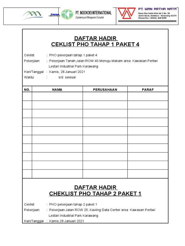 Form - Daftar Hadir CEKLIS PHO 2 | PDF