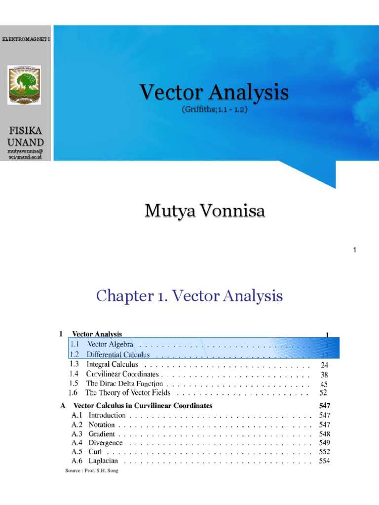 Chapter 1. Vector Analysis | PDF | Divergence | Vector Calculus
