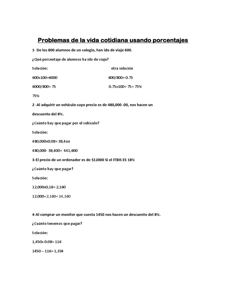 Problemas de porcentajes cotidianos | PDF | Business