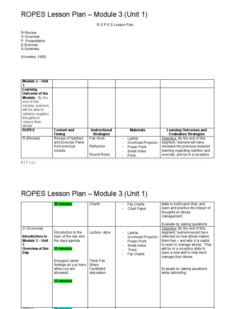 Lesson Plan Module 3 - Unit 1 | PDF | Lesson Plan | Self Awareness