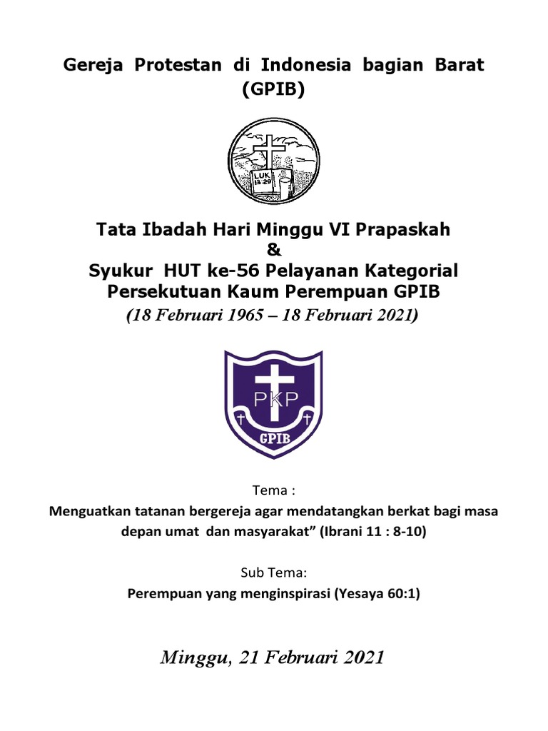 Tata Ibadah HUT Ke-56 Pelkat PKP GPIB 21 Feb | PDF