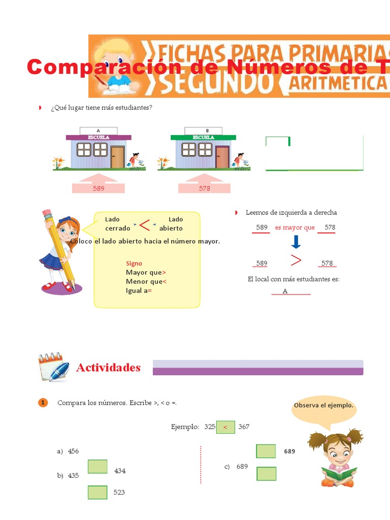 Comparación de Números de Tres Cifras para Segundo de Primaria | PDF