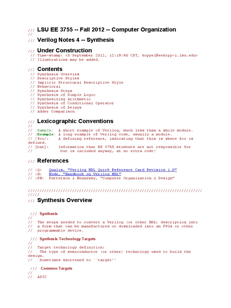 LSU EE 3755 - Fall 2012 - Computer Organization Verilog Notes 4 ...