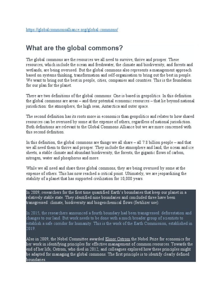 Understanding Global Commons Concepts | PDF | Biodiversity ...