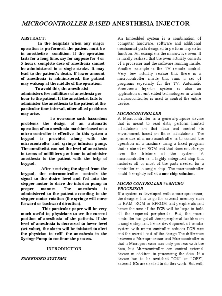 Microcontroller Based Anesthesia Injector | PDF | Microcontroller | Random Access Memory