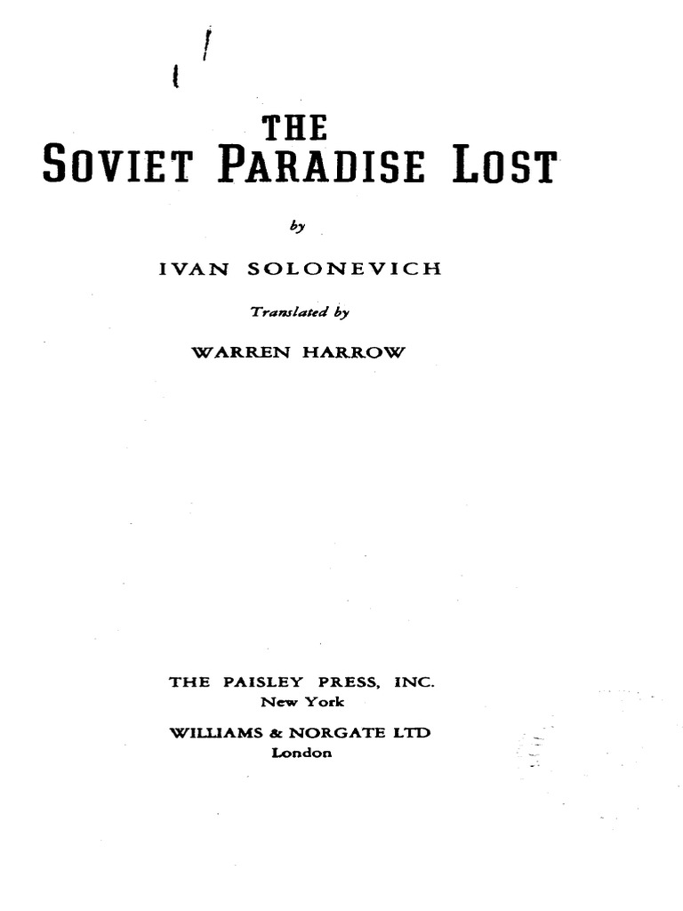 The Soviet Paradise Lost Ivan Solonevich 1938 313pgs COM - SML | PDF ...