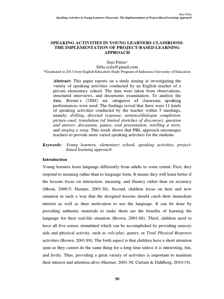 Young Learners' Speaking Activities: PBL | PDF | Second Language ...