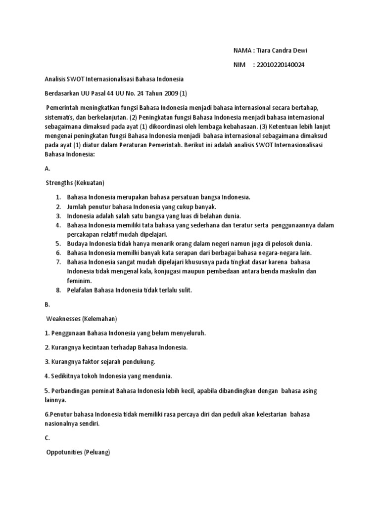 Analisis SWOT Internasional Bahasa Indonesia | PDF