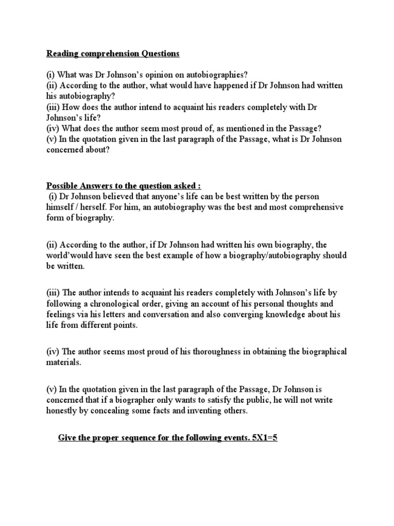 Answer Key Class 11 English | PDF | Samuel Johnson | Biography