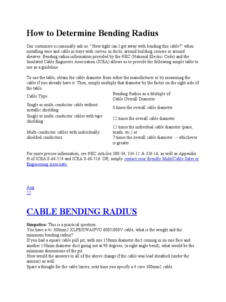 Cable Bending Radius Guidelines | PDF | Transformer | Force