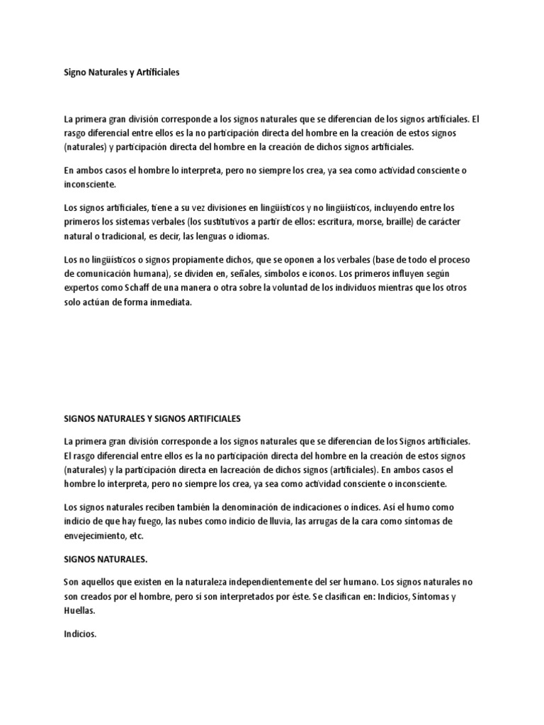Signos Naturales y Artificiales y Funcion Del Lenguaje | PDF ...