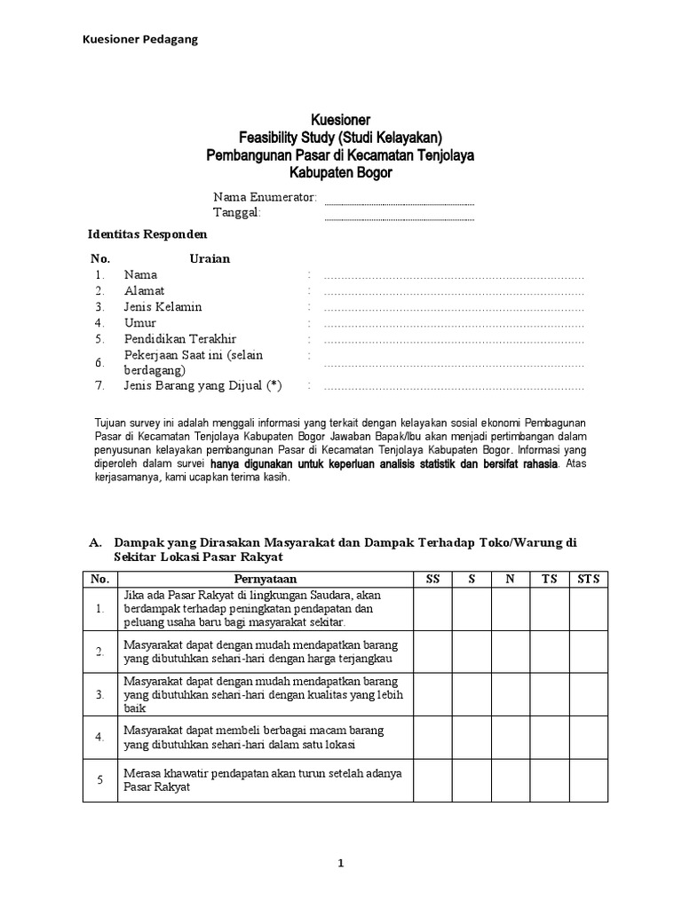 Kuisioner Pedagang | PDF