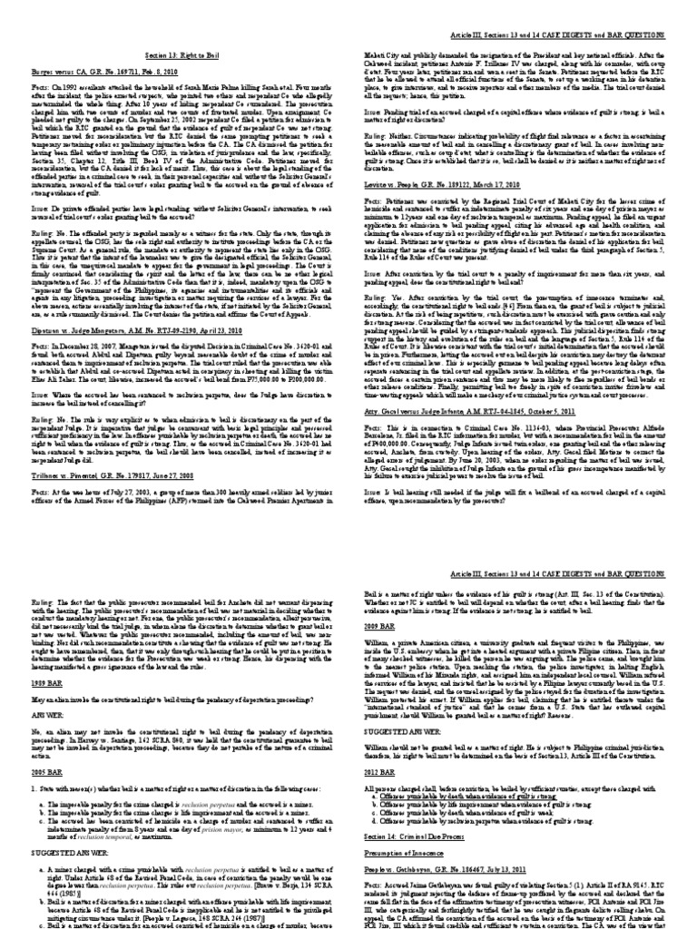 Art. III, Section 13-14 Case Digests and Bar Questions | PDF