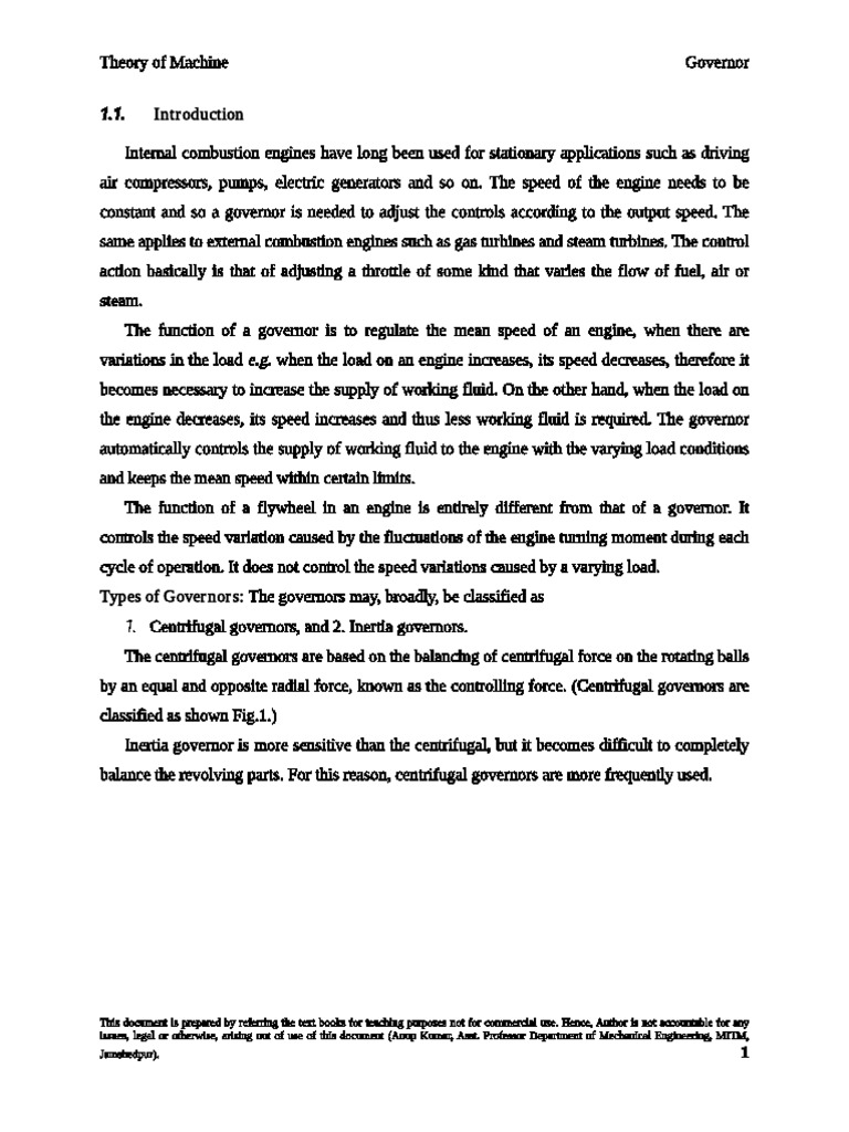 Theory and Working of Centrifugal Governors for Maintaining Constant ...