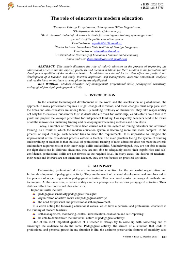 Role of Educators in Modern Education | PDF | Pedagogy | Teachers