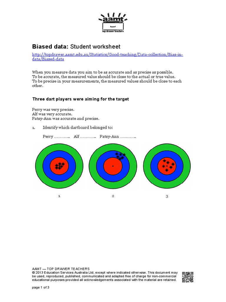 Biased Data: Student Worksheet: Three Dart Players Were Aiming For The ...