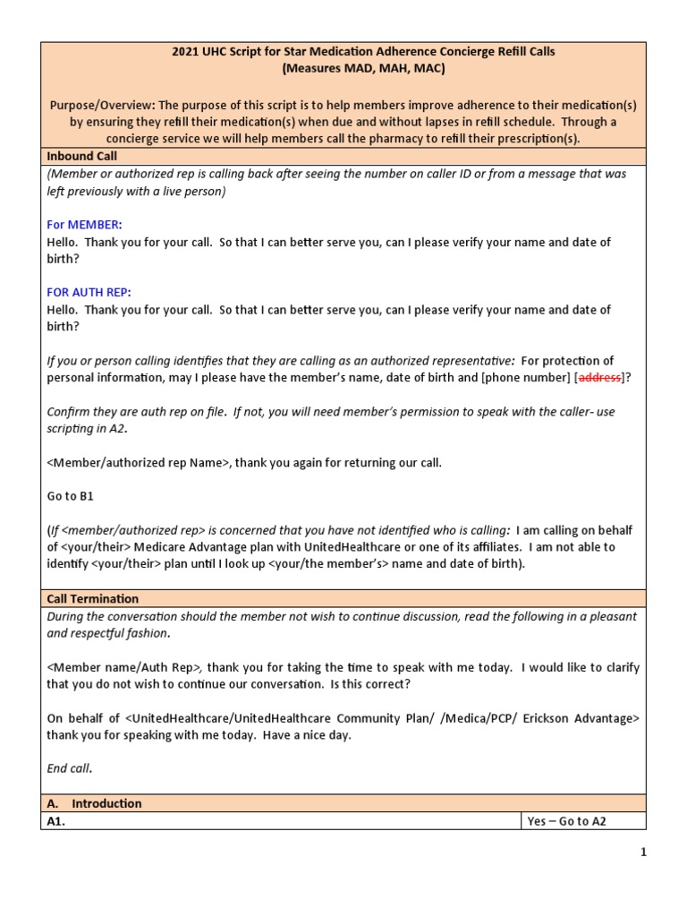 UHC Medication Adherence Call Script | PDF | Pharmacy | Medical ...