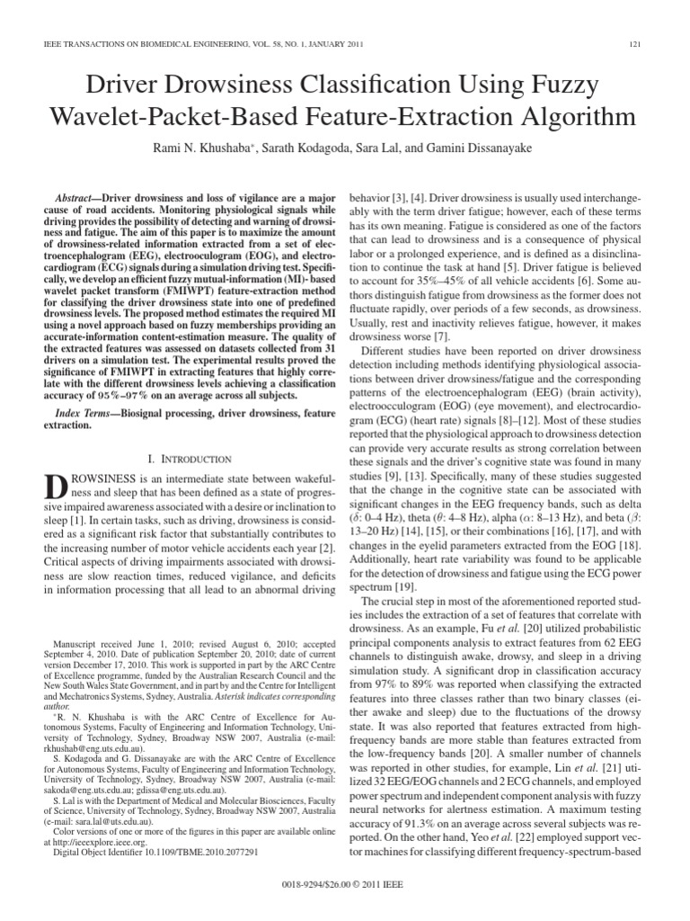 Driver Drowsiness Classification Using Fuzzy Wavelet-Packet-Based Feature-Extraction Algorithm ...