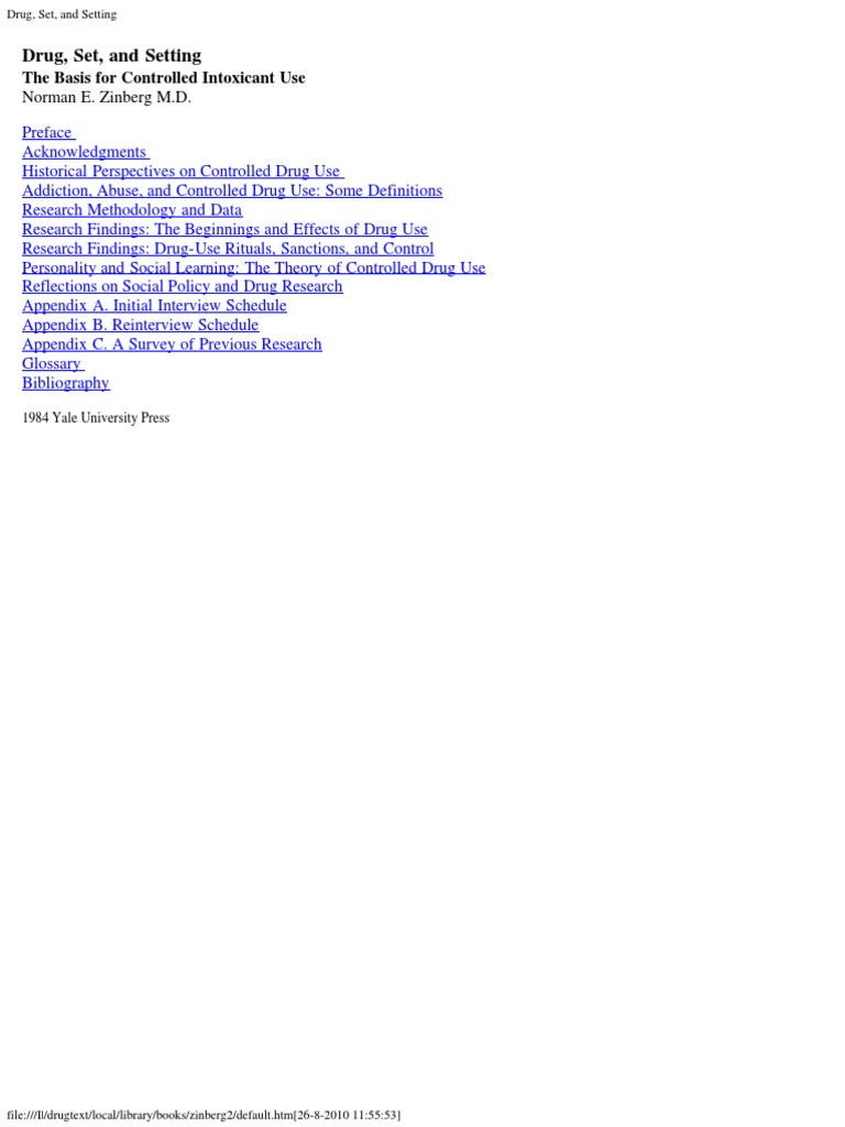 Drug, Set, and Setting: Norman E. Zinberg M.D | PDF | Alcohol ...