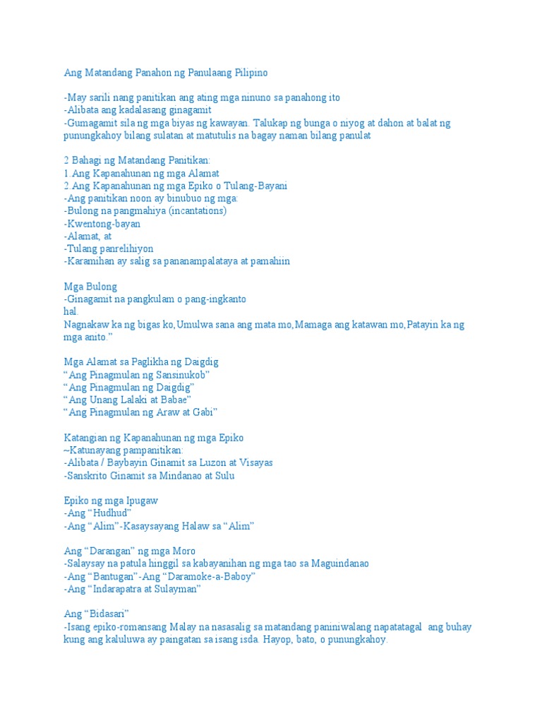 Ang Matandang Panahon NG Panulaang Pilipino | PDF