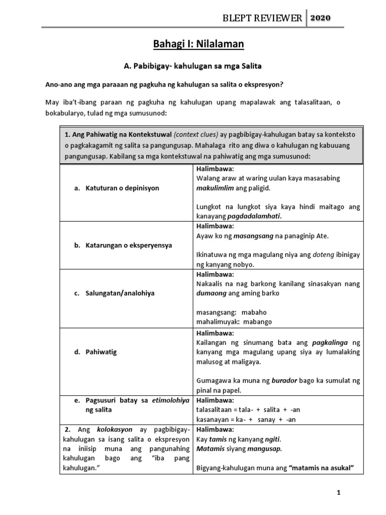 Filipino Major Reviewer 2020 | PDF