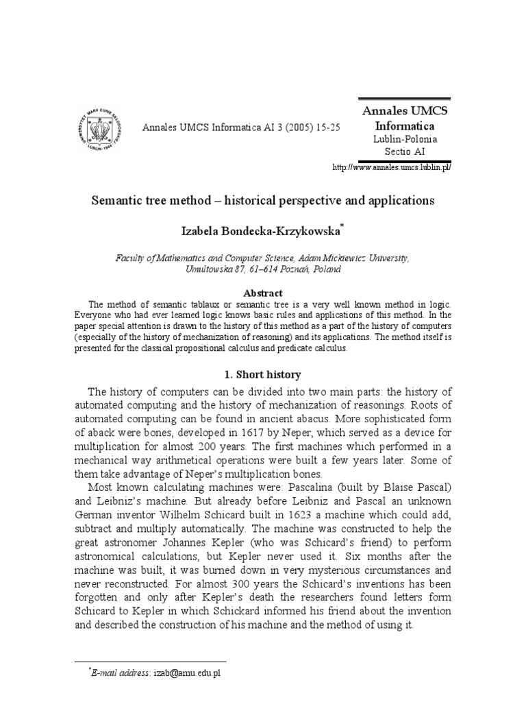 Semantic Tree Method - Historical Perspective and Applications | PDF ...