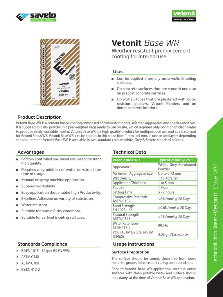 Vetonit Base WR: Weather Resistant Premix Cement Coating For Internal ...