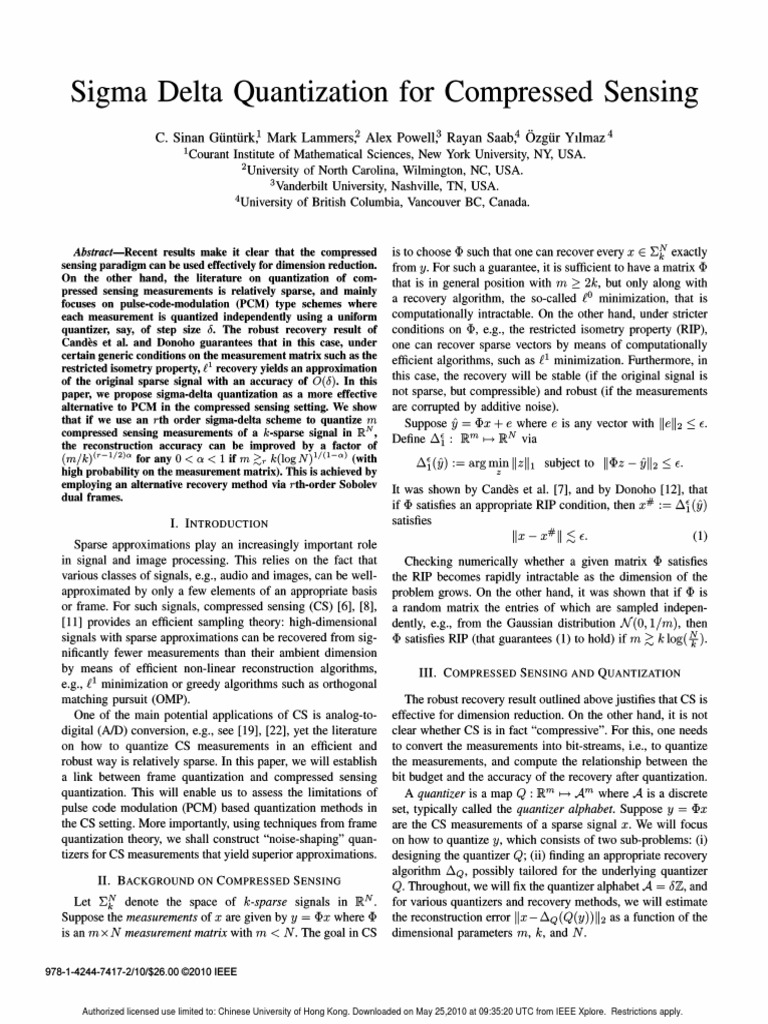 Sigma Delta Quantization For Compressed Sensing: Sinan Gunturk,' Mark Lammers Alex Powell: Rayan ...